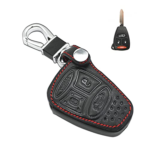 MECHCOS Compatible with fit for Jeep Wrangler Jeep Compass Liberty Patriot Commander Grand Cherokee Leather Keyless Entry Remote Control Smart Key Fob Cover Pouch Bag Jacket Case Protector Shell