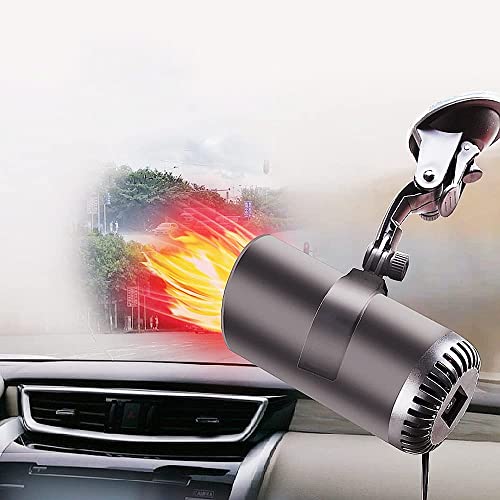 Portable Car Heater 12V 150W Car Heater That Plugs into Cigarette Lighter Portable Heater for Vehicle, Car Windshield Defogger Defroster,2 In1 Fast Heating or Cooling Fan for Cars,Gray