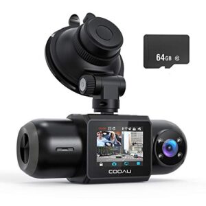 cooau dash cam, 64gb sd card included, 1080p fhd built-in gps wi-fi, front and inside car camera recorder for uber with infrared night vision, sony sensor, 4 ir leds，g-sensor, parking mode