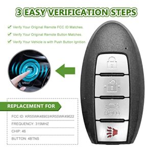 Extra-Partss Smart Car Key Fob Replacement for Infiniti G25 G35 G37 Q40 Q60 Altima Maxima Murano Proximity 4 Button Remote KR55WK48903 (1)