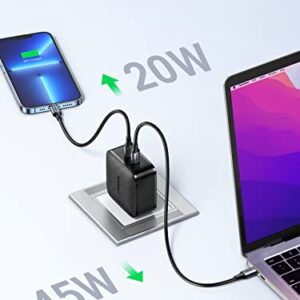 UGREEN 66w USB C Charger, 2 Ports Foldable Wall Charger, PD 65W Charger Power Adapter Compatible with MacBook, Dell/HP Laptops, iPad, iPhone 14, Galaxy S22/S21, Steam Deck, and More