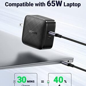 UGREEN 66w USB C Charger, 2 Ports Foldable Wall Charger, PD 65W Charger Power Adapter Compatible with MacBook, Dell/HP Laptops, iPad, iPhone 14, Galaxy S22/S21, Steam Deck, and More