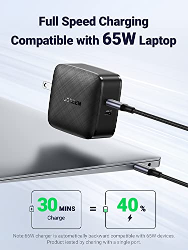 UGREEN 66w USB C Charger, 2 Ports Foldable Wall Charger, PD 65W Charger Power Adapter Compatible with MacBook, Dell/HP Laptops, iPad, iPhone 14, Galaxy S22/S21, Steam Deck, and More