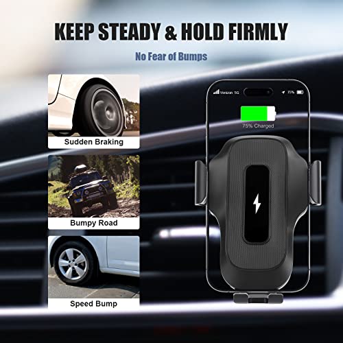 Wireless Car Charger, Amlink 15W Max Qi Fast Charging, Auto-Clamping Alignment Car Phone Holder Mount, Air Vent Windshield Dashboard for iPhone 14 13 12 11 Pro Max, Samsung Galaxy S22 S21 S20+, etc