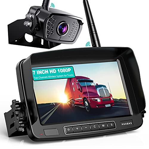 Nuoenx Wireless Backup Camera, 7 Inch Monitor Rear View Camera System for RV, Trailers, Trucks, 5th Wheels, Support 2 Cameras, IP69 Waterproof 18 LED IR Night Vision 152° View Camera, DIY Guide Lines