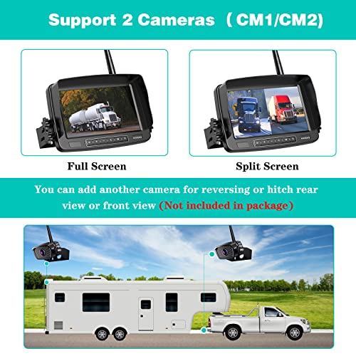 Nuoenx Wireless Backup Camera, 7 Inch Monitor Rear View Camera System for RV, Trailers, Trucks, 5th Wheels, Support 2 Cameras, IP69 Waterproof 18 LED IR Night Vision 152° View Camera, DIY Guide Lines