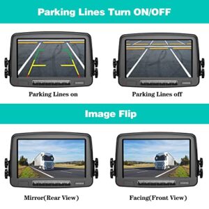 Nuoenx Wireless Backup Camera, 7 Inch Monitor Rear View Camera System for RV, Trailers, Trucks, 5th Wheels, Support 2 Cameras, IP69 Waterproof 18 LED IR Night Vision 152° View Camera, DIY Guide Lines