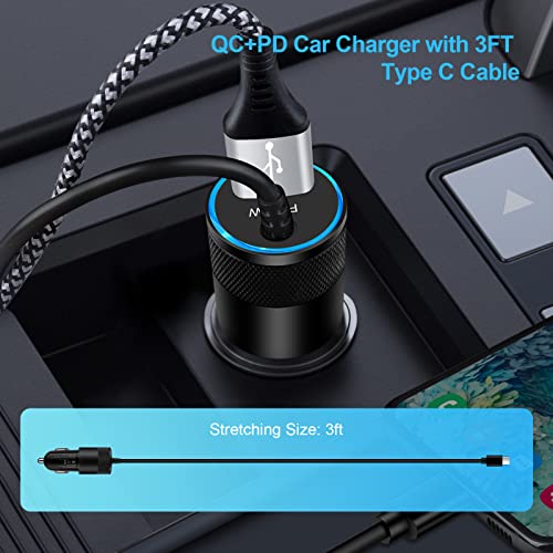 Fast Car Charger for Samsung Galaxy A54/A34/A52s 5G/S22 Ultra 5G/A53 5G,QC18W+PD30W Quick Charging Cigarette Adapter with 3ft USB C Cable for iPhone 14 Pro/13 Pro Max/12/11,Google Pixel 7 Pro/7/6