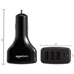 Amazon Basics 54W 4-Port USB Car Charger, with 1 USB-C (18W) Port with Power Delivery and 3 USB-A (12W) Ports - Black