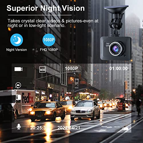 Dash Cam ,【2023 New Version】 1080P Full HD Dash Camera for Cars Front with 2.4-Inch LCD Screen, Night Vision, 170° Wide Angle, G-Sensor Motion Detection and Parking Monitor , Loop Recording