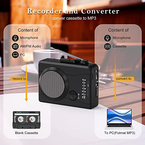 Portable Walkman Cassette Player Recorder, Personal Retro Walkman Audio Stereo Recording, AM/FM Radio, Tape to MP3 Converter, Built-in External Speaker, 3.5MM Headphone Jack and Earphone Included