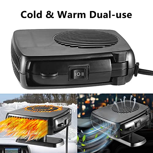 Car Heater Fan 12V 150W Car Defroster, 2 in 1 Portable Vehicle Electronics Car Windshield Defogger - Fast Heating & Cooling Fan, Black, 1 Pack