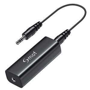 smof upgraded ground loop noise isolator, noise filter for car audio/home stereo system (eliminate the buzzing noise completely) with 3.5mm audio cable, black