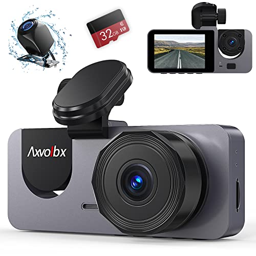 3 Channel 1080P Dash Cam Front and Rear Inside,32GB SD Card Included Three Way Triple Car Camera,IR Night Vision Dash Camera for Cars,Loop Recording, G-Sensor, Parking Monitor for Taxi