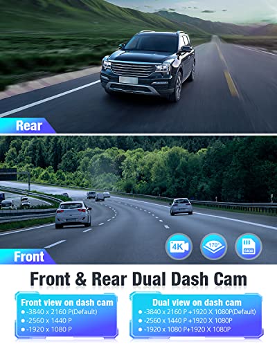 OMBAR Dash Cam Front and Rear 4K/2K/1080P+1080P 5G WiFi GPS, Dash Camera for Cars with Free 64G SD Card, Dual Dash Cam with WDR Night Vision, 24h Parking Mode,170°Wide, G-Sensor, Loop Recording, APP