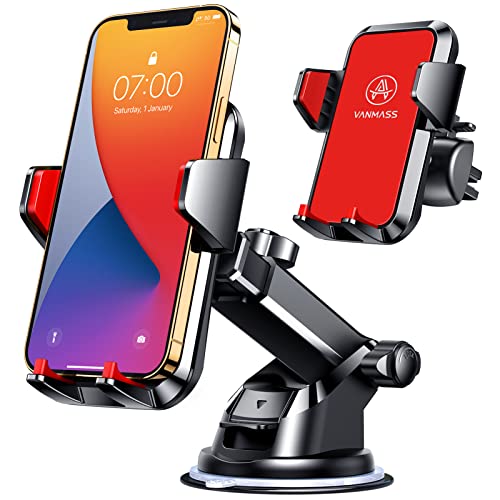 VANMASS [Upgraded] Car Phone Mount [Anti-Slip Soft Silicone & Powerful Suction] Dashboard Windshield Universal Cellphone Holder car, Compatible with iPhone 14 13 12 11 Pro Max(Red)