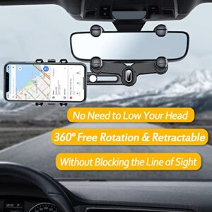 Rear View Mirror Car Phone Holder, Anti-Shake Multifunctional Rearview Mirror Phone Holder for Car, Rearview Holder – Rotatable and Retractable Car Phone Holder Mount, Phone Mount for Car