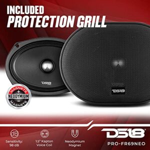 DS18 PRO-FR69NEO 6x9 Full-Range Loudspeaker - Silver Aluminum Bullet 500W Max 250W RMS 4-Ohms Grill Included Neodymium Magnet - Best Fullrange Car Audio Door Speaker - 2 Speakers