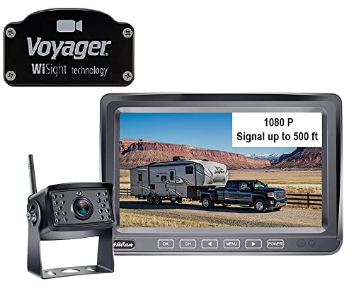 4Ucam HD 1080P Digital Wireless Backup Camera + 7" DVR Monitor Quad-View Compatible for Voyager Wisight Prewire RV, Trailer, 5th Wheels IR Night Vision