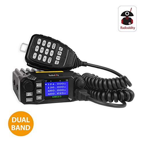 Radioddity DB25 Pro Dual Band Quad-Standby Mini Mobile Car Truck Radio, 4 Color Display, 25W Vehicle Transceiver with Cable + High Gain Quad Band Antenna