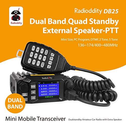 Radioddity DB25 Pro Dual Band Quad-Standby Mini Mobile Car Truck Radio, 4 Color Display, 25W Vehicle Transceiver with Cable + High Gain Quad Band Antenna