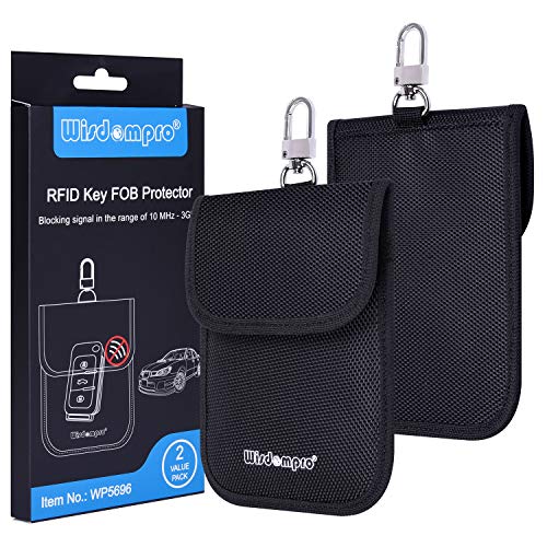 Wisdompro Faraday Bag for Key FOB (2 Pack), WP5696 RFID Key FOB Protector RF Car Signal Blocking Faraday Cage Protector with keyclip, Anti-Theft Pouch, Anti-Hacking Case Blocker - Black