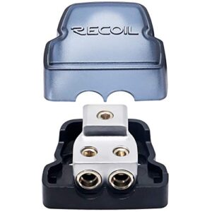 recoil db12 2 way power distribution block, 1 x 0/2/4 gauge in / 2 x 4/8 gauge out power distribution ground distributor block for car audio amplifier splitter