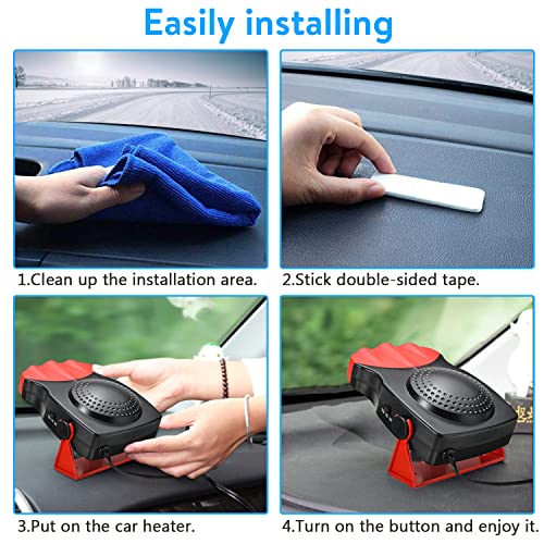 Leaflai Car Heater Fan, 12V 150W Portable Car Heater 2 in 1 Fast Heating Car Windshield Defrost Defogger Auto Ceramic Heater Fan (Red)