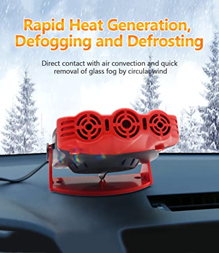 Leaflai Car Heater Fan, 12V 150W Portable Car Heater 2 in 1 Fast Heating Car Windshield Defrost Defogger Auto Ceramic Heater Fan (Red)