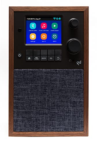 Grace Digital Mondo Alto and Stereo Speaker Bundle, Bluetooth, Wi-Fi, Internet Radio, 7-Day Alarm – Microphone Free (Walnut)