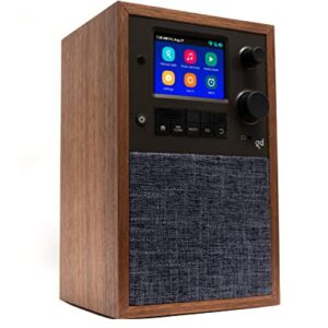 Grace Digital Mondo Alto and Stereo Speaker Bundle, Bluetooth, Wi-Fi, Internet Radio, 7-Day Alarm – Microphone Free (Walnut)