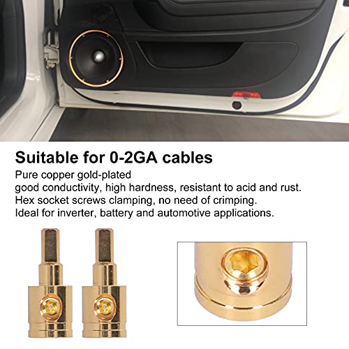 2Pcs 0Ga Wire Reducer,Power Wire Gauge Reducer Terminal Connector Pure Copper Gold Plated for Car O Amplifier Modification 0 Awg to 4 Awg Reducer