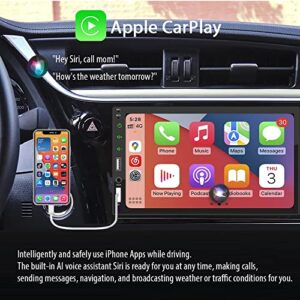 Double Din Car Stereo with Apple CarPlay/Android Auto/Mirror-Link, 7 Inch Touchscreen Radio Receiver with Bluetooth 5.1 Handsfree and Backup Camera, FM USB AUX RCA Audio Video Player