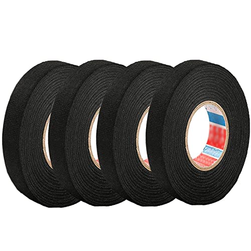 4 Rolls Wire Loom Harness Tape, Wiring Harness Cloth Tape, Black Adhesive Fabric Tape, for Automobile Electrical Wire harnessing Noise Dampening Heat Proof （19mm X 25m）