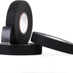 4 Rolls Wire Loom Harness Tape, Wiring Harness Cloth Tape, Black Adhesive Fabric Tape, for Automobile Electrical Wire harnessing Noise Dampening Heat Proof （19mm X 25m）