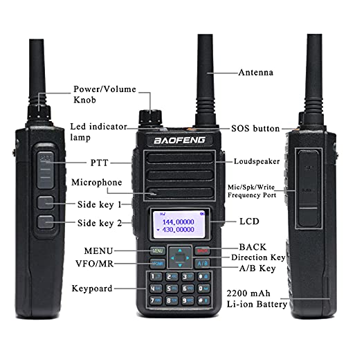 Baofeng BF-H6 Ham Radio Handheld High Power Two Way Radios Dual Band VHF UHF Walkie Talkies for Adults Long Range 2200mAh Battery, Acoustic Tube Headset, Short Antenna, Programming Cable