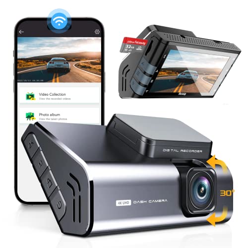 FocuWay Car Dash Cam 4K Car Camera Small WiFi Front Dash Cam with App, Aluminum Alloy Super Thermal Conduction Dashcam with Rotatable Lens, WDR Night Vision, Loop Recording, G-Sensor, Parking Monitor