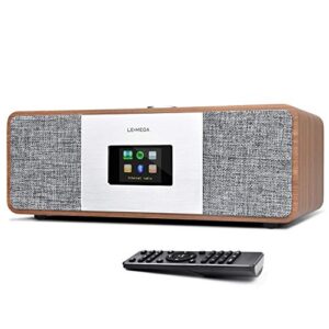 lemega msy3 music system,wifi internet radio,fm digital radio,spotify connect,bluetooth speaker,stereo sound,wooden box,headphone-out,alarms clock,40 pre-sets,full remote and app control-walnut finish