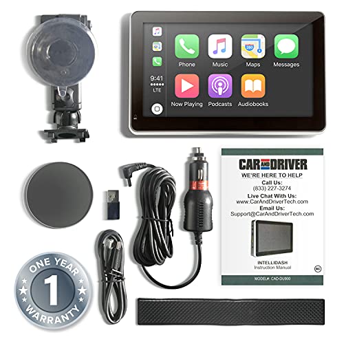 Car and Driver INTELLIDASH with Apple Carplay and Android Auto, 7'' IPS Touchscreen Multimedia Player with Bluetooth, Mirror Link, SiriusXM, Google, Siri Assistant Dash or Windshield Mounted (Wired)