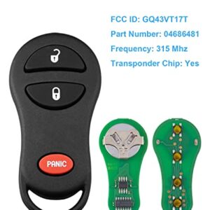 Key Fob Replacement for 2002-2005 Dodge Ram Truck 1500 2500/2001-2004 Dakota/2001-2003 Durango/2001-2003 Grand Caravan Keyless Entry Remote (GQ43VT17T)