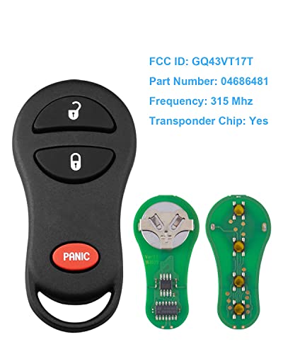 Key Fob Replacement for 2002-2005 Dodge Ram Truck 1500 2500/2001-2004 Dakota/2001-2003 Durango/2001-2003 Grand Caravan Keyless Entry Remote (GQ43VT17T)