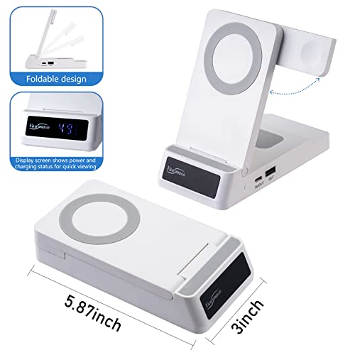 10000mAh Battery Pack for Magsafe Charger Stand, 3 in 1 Magnetic Wireless Fast Charging Station for Apple iPhone 14/13/12 Pro Max Plus Mini, Iwatch, AirPods, PD 18W USB-C Foldable Power Stand