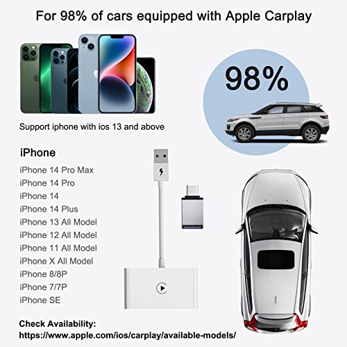 Wireless CarPlay Adapter for iPhone, Wireless CarPlay Dongle Plug & Play 5Ghz WiFi Auto-Connect No Delay Online Update, 2022 Speed Fastest CarPlay Adapter for OEM Wired CarPlay Cars After 2016