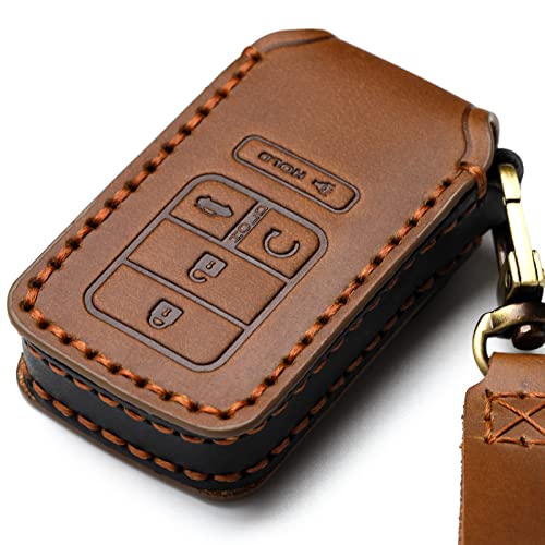 ZiHafate Leather Car Key Fob Cover Compatible with Honda Keyless Remote Control for Honda Accord Civic Crosstour CR-V CR-Z Fit HR-V Odyssey Pilot and More Models (C-Brown)