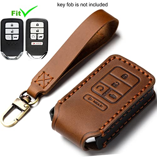 ZiHafate Leather Car Key Fob Cover Compatible with Honda Keyless Remote Control for Honda Accord Civic Crosstour CR-V CR-Z Fit HR-V Odyssey Pilot and More Models (C-Brown)