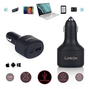 LinkOn 112W USB C Car Charger with 90W PD3.0 PPS and 18W QC3.0 Ports Compatible with MacBook 2018 2019 Dell XPS Google Chromebook Acer ASUS Xiaomi Huawei FCP SCP Apple iPhone iPad