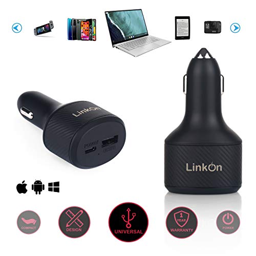 LinkOn 112W USB C Car Charger with 90W PD3.0 PPS and 18W QC3.0 Ports Compatible with MacBook 2018 2019 Dell XPS Google Chromebook Acer ASUS Xiaomi Huawei FCP SCP Apple iPhone iPad