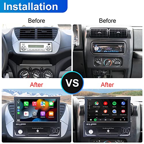 Wireless CarPlay Single Din Car Stereo Wireless Android Auto 7 Inch Flip Out Touch Screen Car Radio GPS Navigation Bluetooth FM WiFi Flip Up Touchscreen Car Audio Receiver USB/TF/AUX Port Head Unit