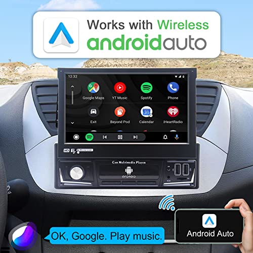 Wireless CarPlay Single Din Car Stereo Wireless Android Auto 7 Inch Flip Out Touch Screen Car Radio GPS Navigation Bluetooth FM WiFi Flip Up Touchscreen Car Audio Receiver USB/TF/AUX Port Head Unit