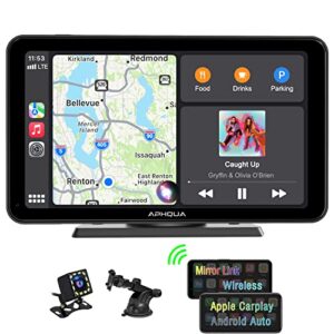 2023 newest carplay unit & android auto, aphqua 7 inch ips 1080p touch screen car stereo with backup camera, bluetooth, mirror link, google, dash or windshield mount